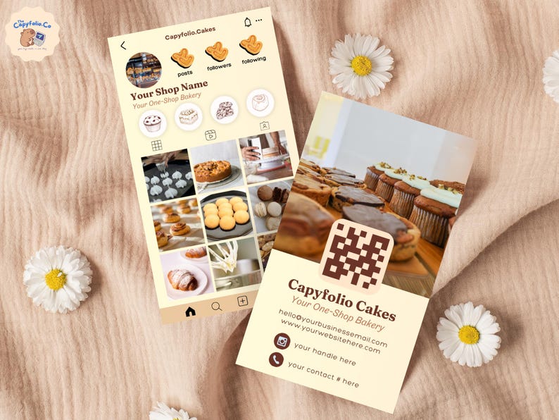 Bakery Business Card Template, Baking QR Code Business Card Editable ...