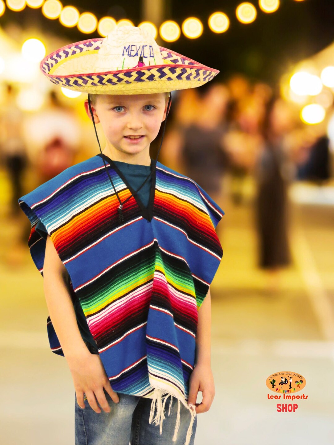 Serape Mexican Poncho in Assorted Colors for Kids, Children, and Teens ...