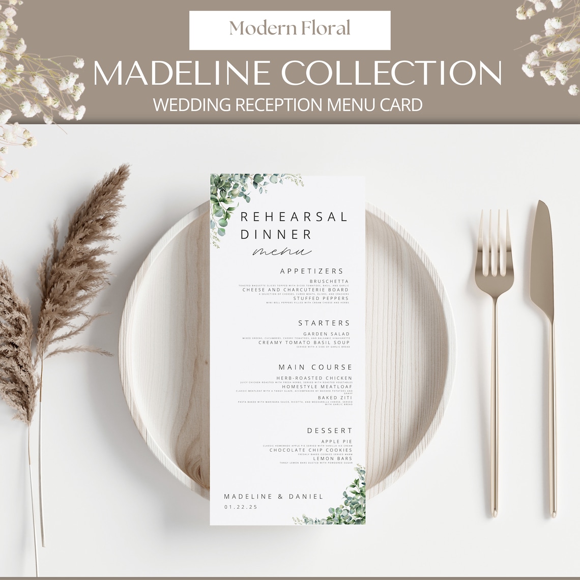 Wedding Rehearsal Dinner Menu, Madeline Collection, Modern Floral - Etsy