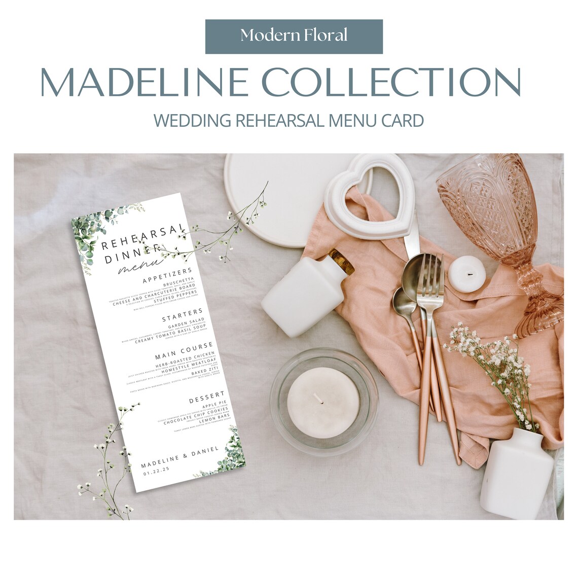 Wedding Rehearsal Dinner Menu, Madeline Collection, Modern Floral - Etsy