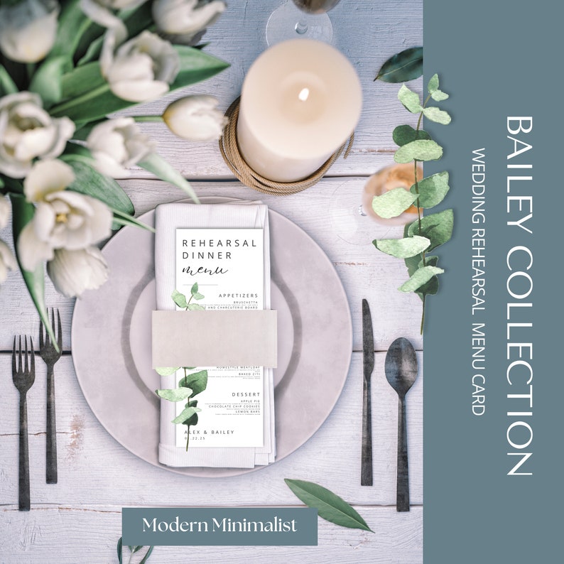 Wedding Rehearsal Dinner Menu, Bailey Collection, Modern Minimalist - Etsy