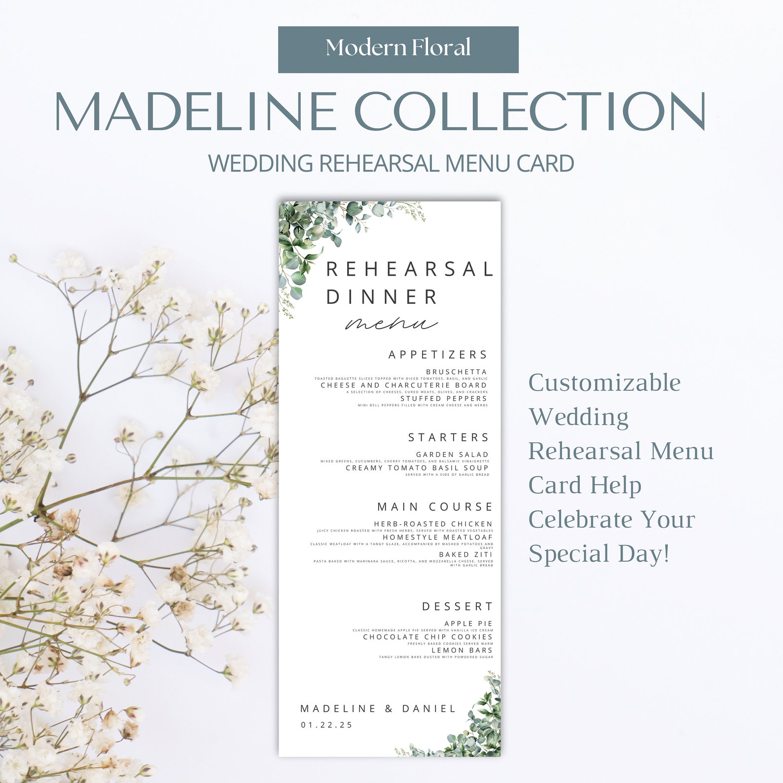 Wedding Rehearsal Dinner Menu, Madeline Collection, Modern Floral - Etsy
