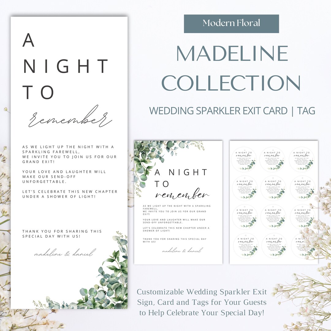 Wedding Sparkler Exit Card | Sign, Madeline Collection, Modern Floral ...