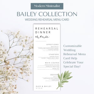 Wedding Rehearsal Dinner Menu, Bailey Collection, Modern Minimalist - Etsy