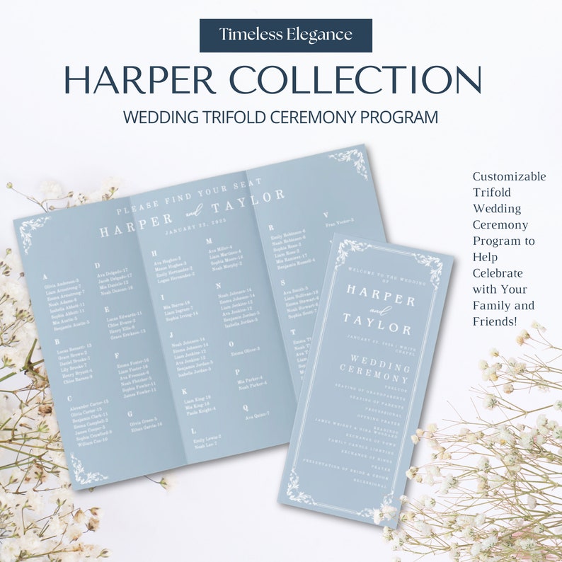 Trifold Wedding Ceremony Program, Harper Collection, Timeless Elegance ...
