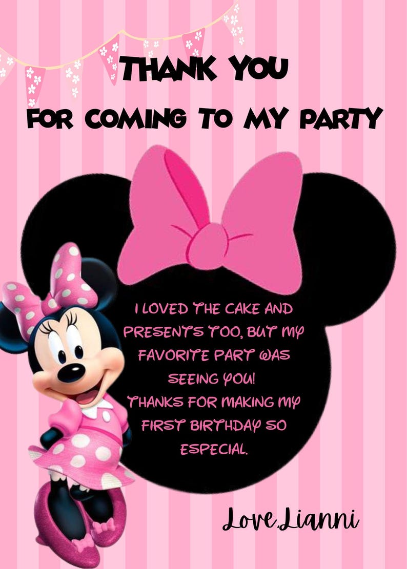 Minnie Mouse Thank You Card - Etsy