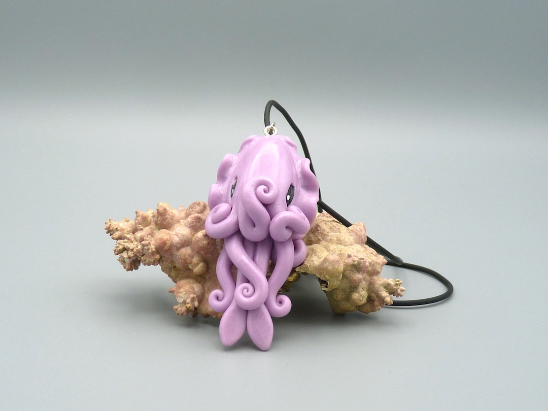 Lavender Cuttlefish Necklace, Kawaii Polymer Clay Jewelry Pendant - Etsy