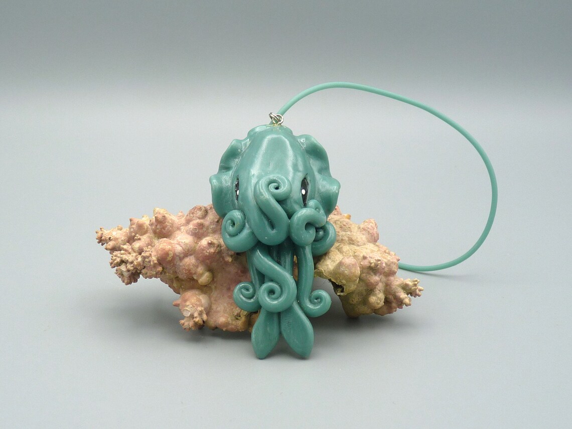 Tropical Sea Cuttlefish Necklace, Aqua Blue Handmade Polymer Clay ...