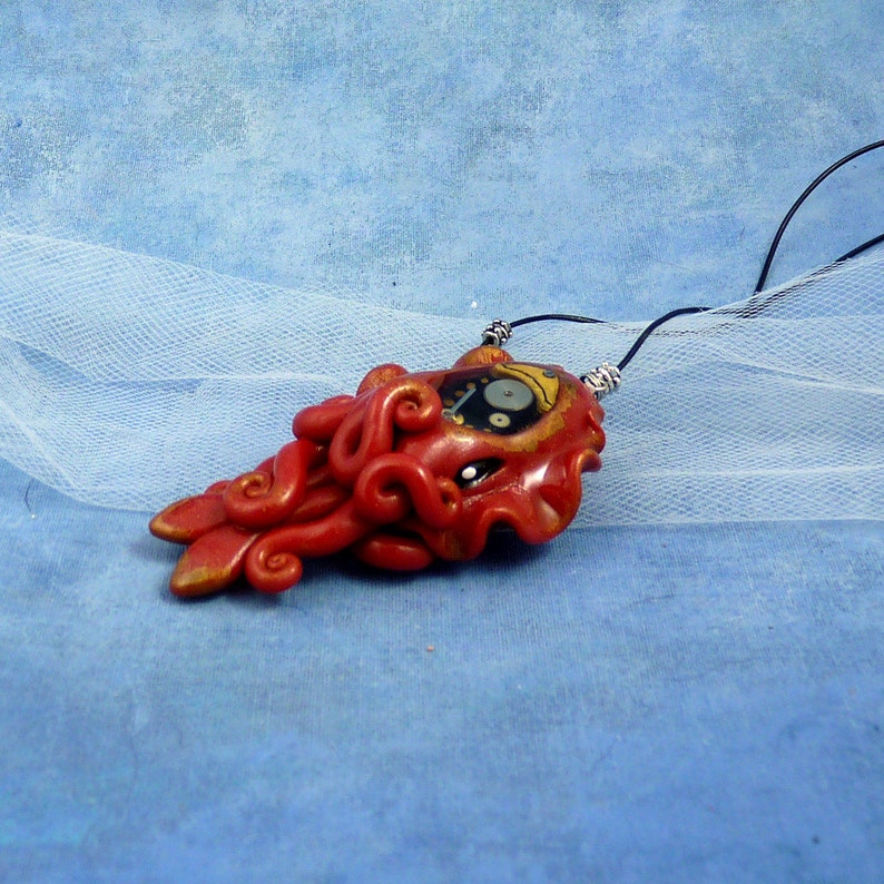 Gilded Steampunk Cuttlefish Necklace Handmade Polymer Clay | Etsy