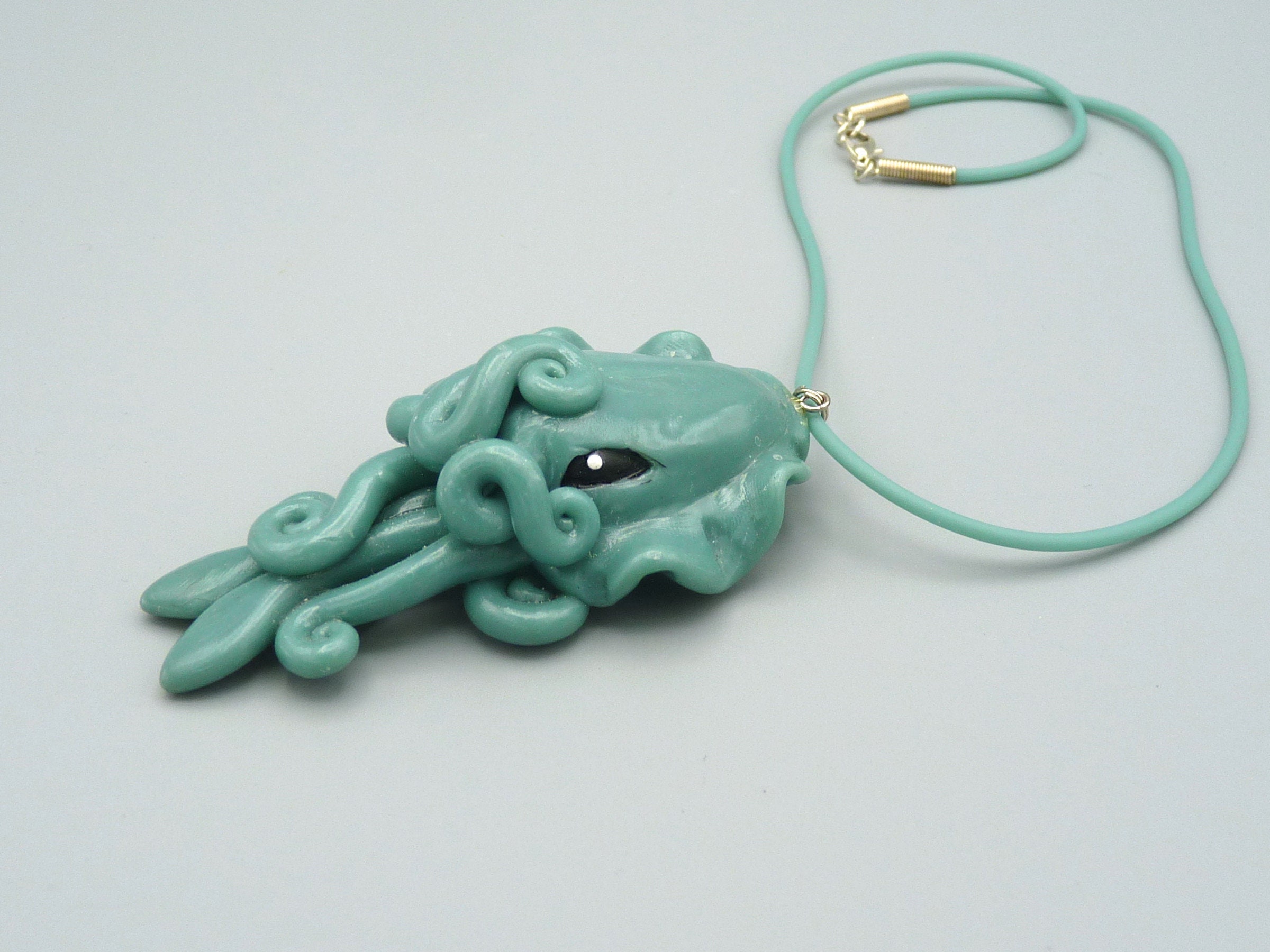 Tropical Sea Cuttlefish Necklace, Aqua Blue Handmade Polymer Clay ...