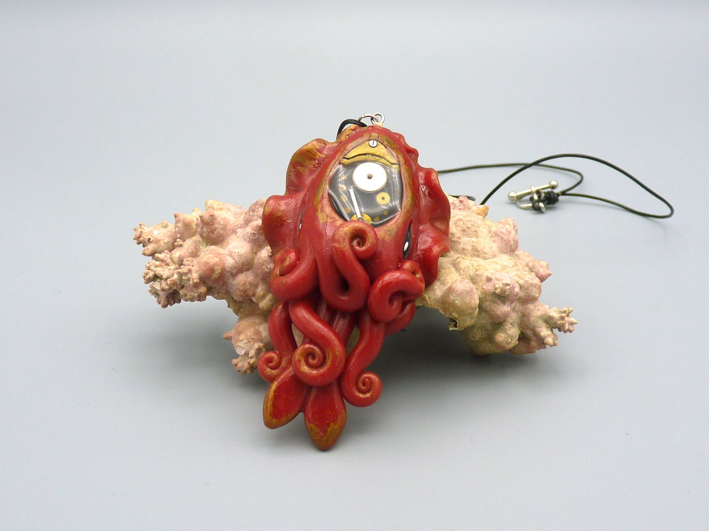 Gilded Steampunk Cuttlefish Necklace Handmade Polymer Clay - Etsy
