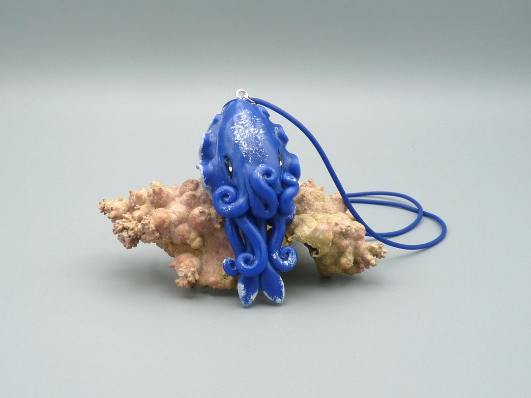Night Sky Cuttlefish Necklace Blue Polymer Clay Jewelry - Etsy