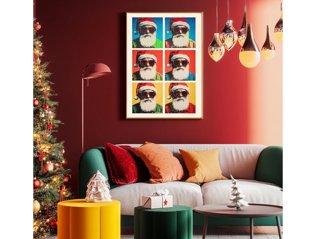 Cool Santa Wall Art Print, Santa Holiday Decor Poster, Retro Santa ...