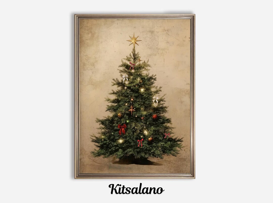 Vintage Evergreen Christmas Tree Printable Wall Art Decor Digital ...