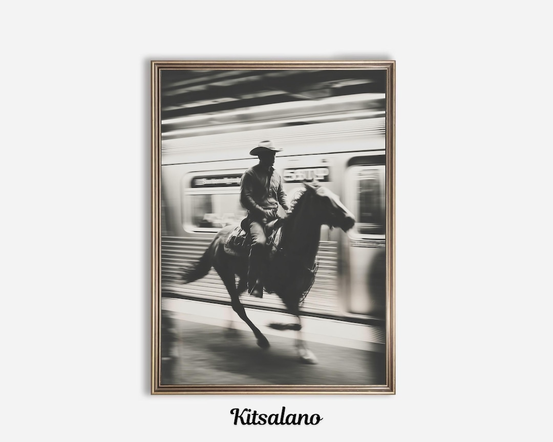 Vintage NYC Cowboy Subway Poster Wall Art: Black and White Western New ...
