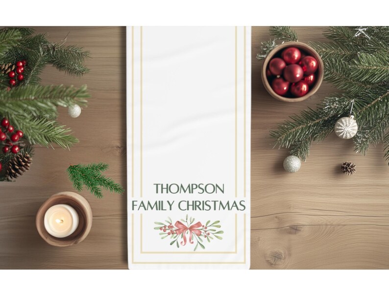 Personalized White Christmas Table Runner With Family Name, Customized ...