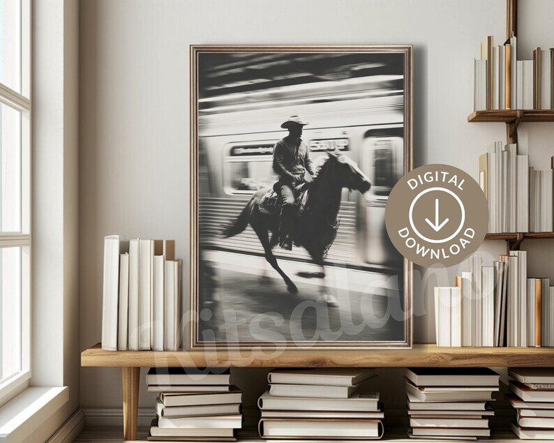 Vintage NYC Cowboy Subway Poster Wall Art: Black and White Western New ...