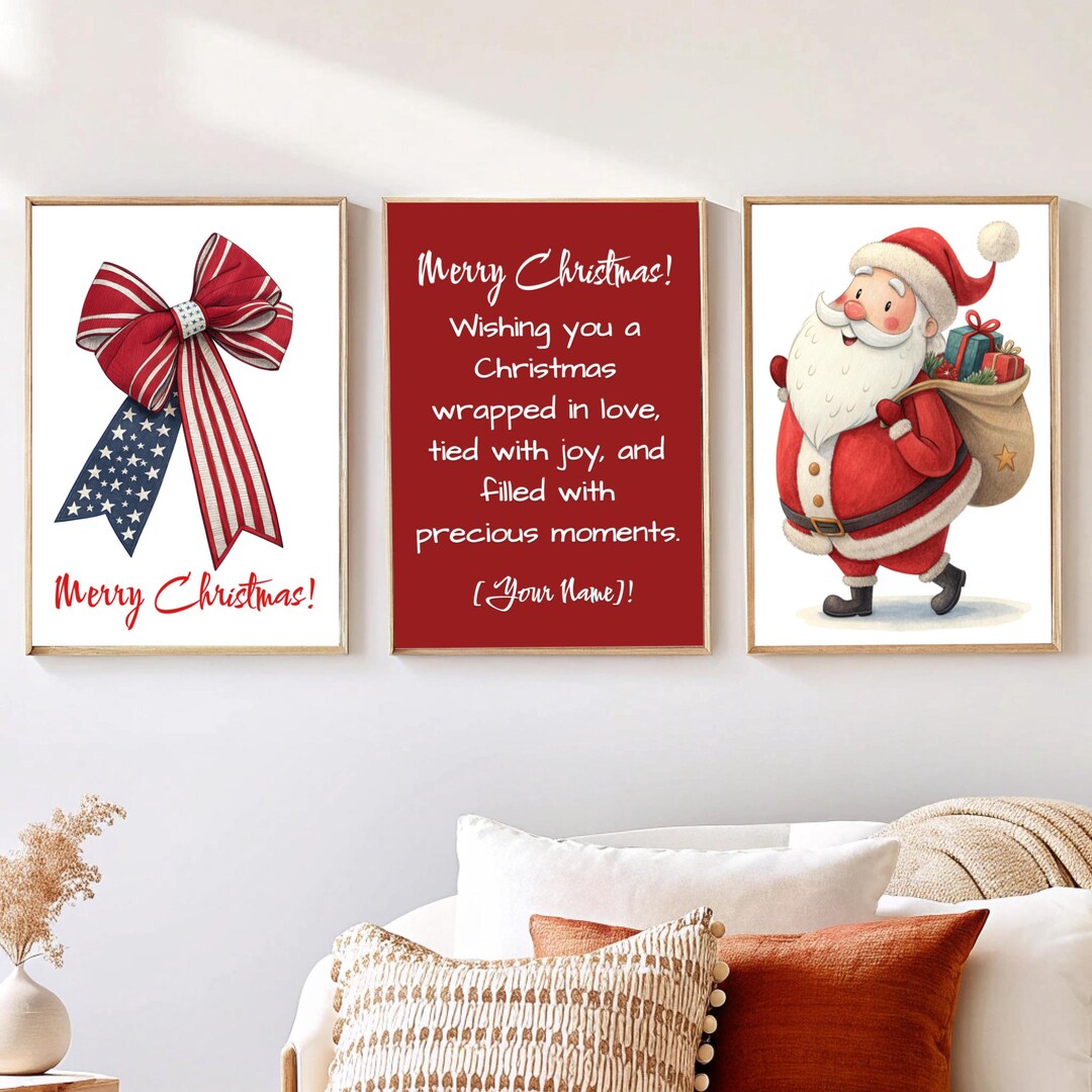 Personalized Christmas Poster Set – Santa, Patriotic Bow (digital ...