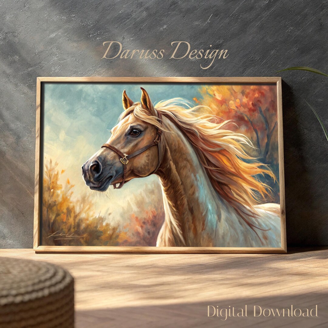 Majestic Golden Horse Art – Elegant Equine Portrait for Rustic ...