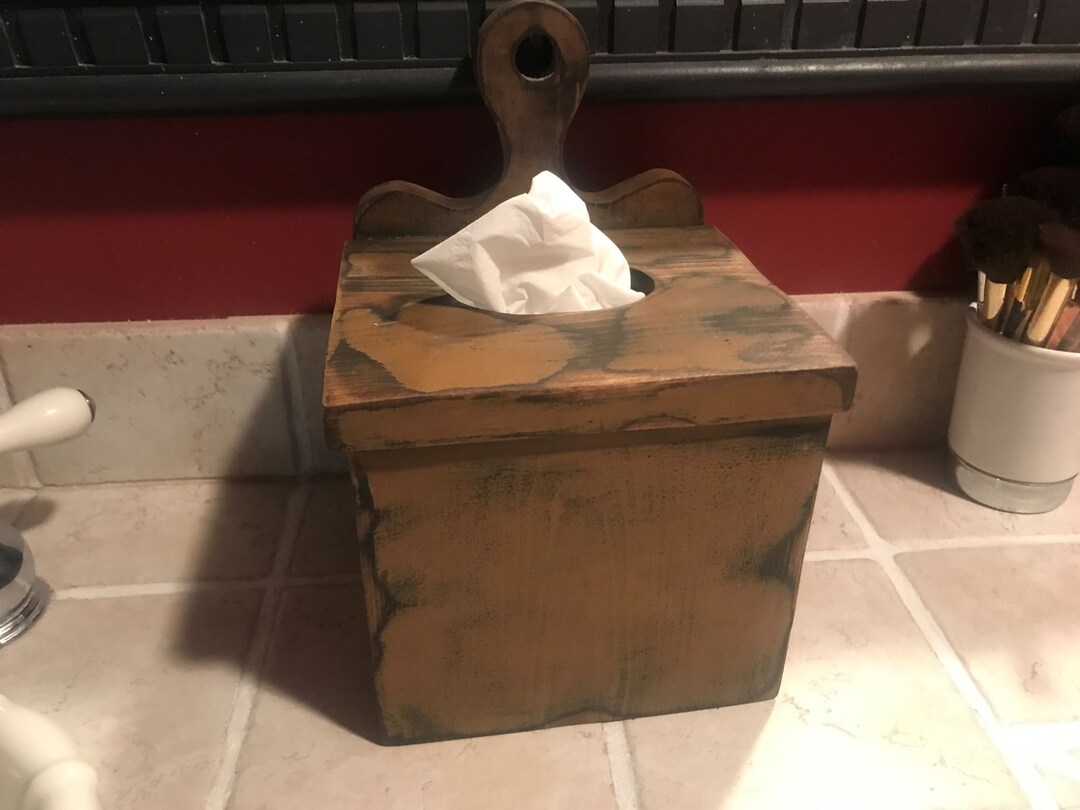 Primitive Tissue Box - Early Colonial Farmhouse Cover - Wax Finish ...