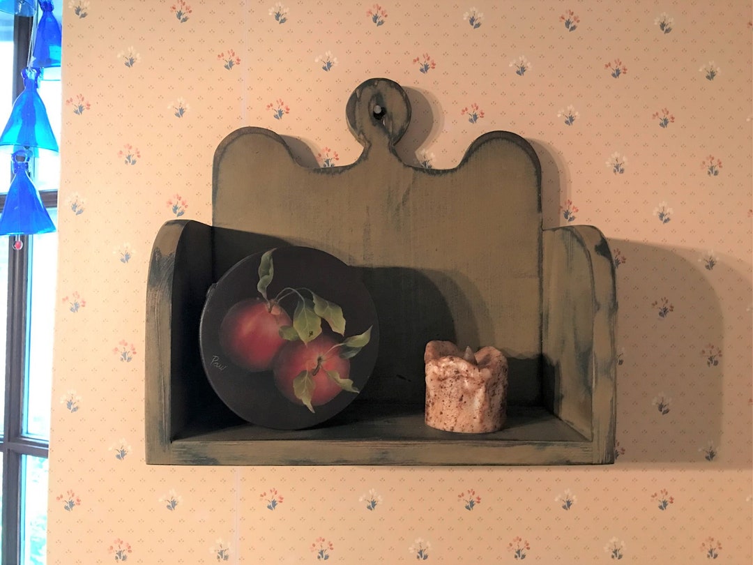 Colonial Wall Box Shelf - Primitive Rustic Wood - Barn Red Over Black W ...