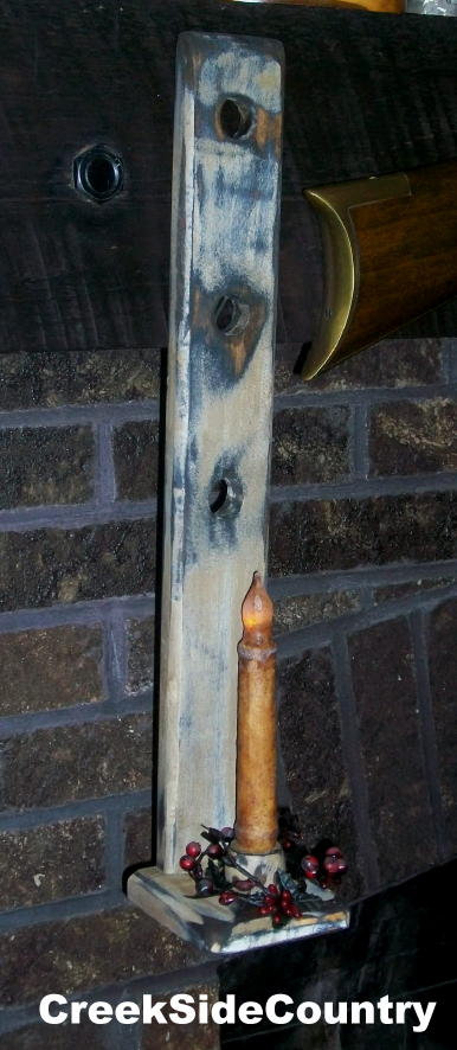 Primitive Wood Shaker Hanging Peg Rack Candle Holder Shelf Wax Finish ...