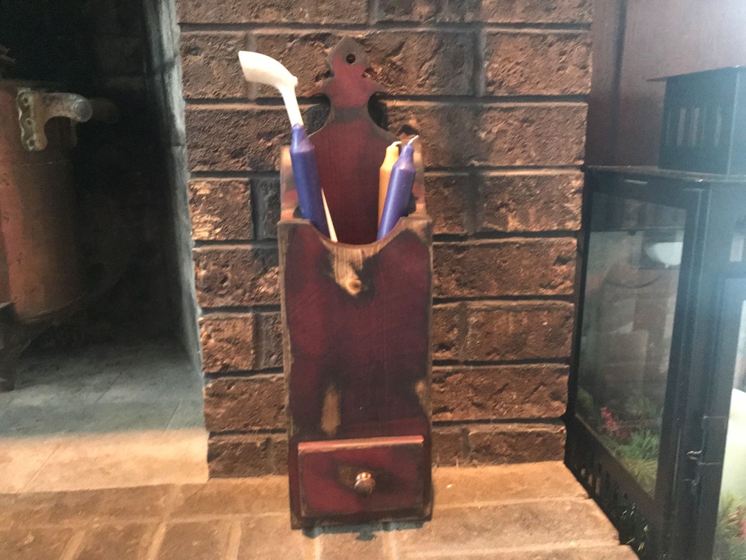Early Colonial Primitive Pipe, Candle Box or Fireplace Matches Box ...