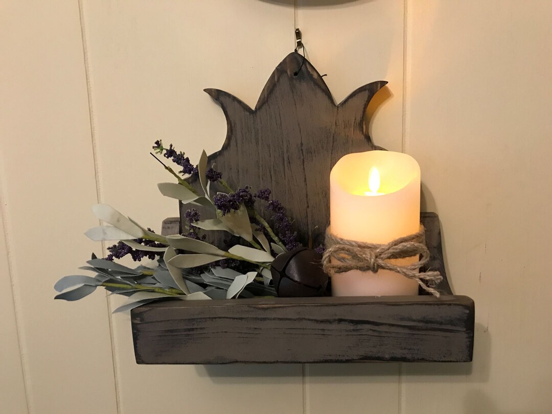 Colonial Candle Box Wall Shelf Primitive Rustic Wood Cobblestone 10 1 ...