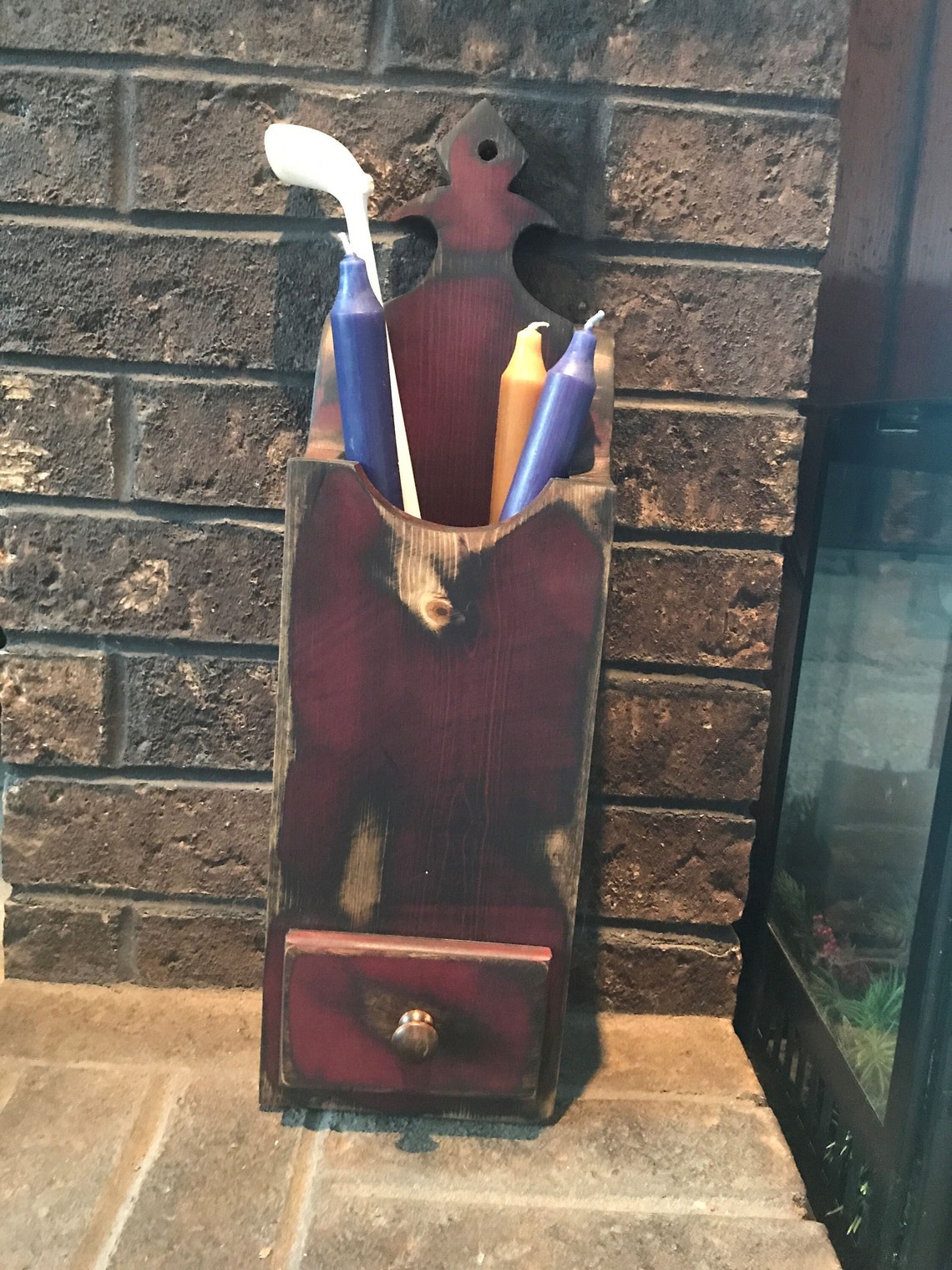 Early Colonial Primitive Pipe, Candle Box or Fireplace Matches Box ...