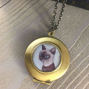 Cat Locket - Theo the Siamese Cat Painting, Cat Jewelry Necklace ...