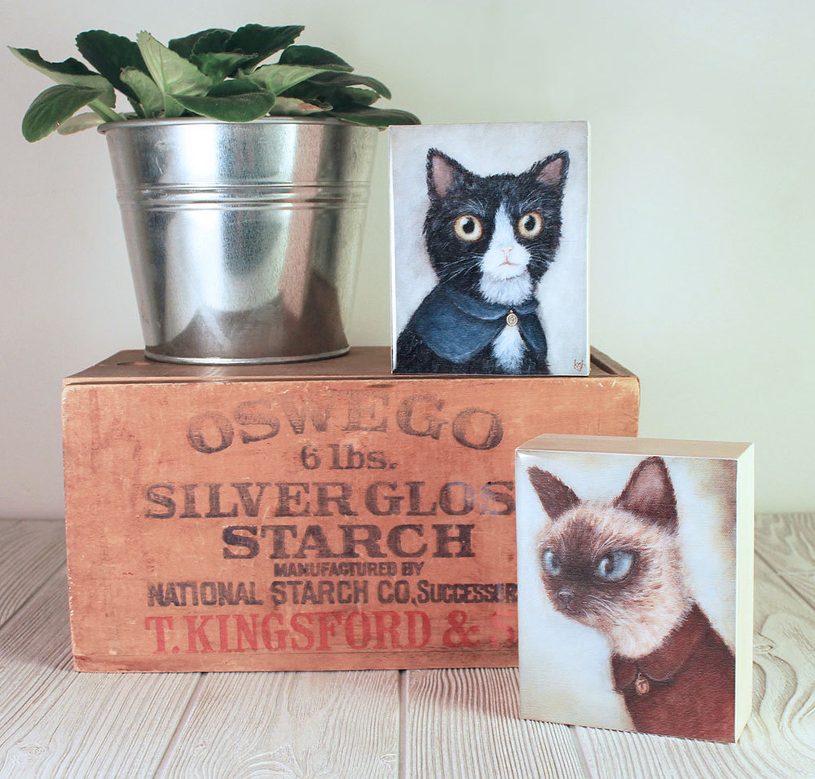 Cat Art Block Small Art Print on Wood Panel | Etsy