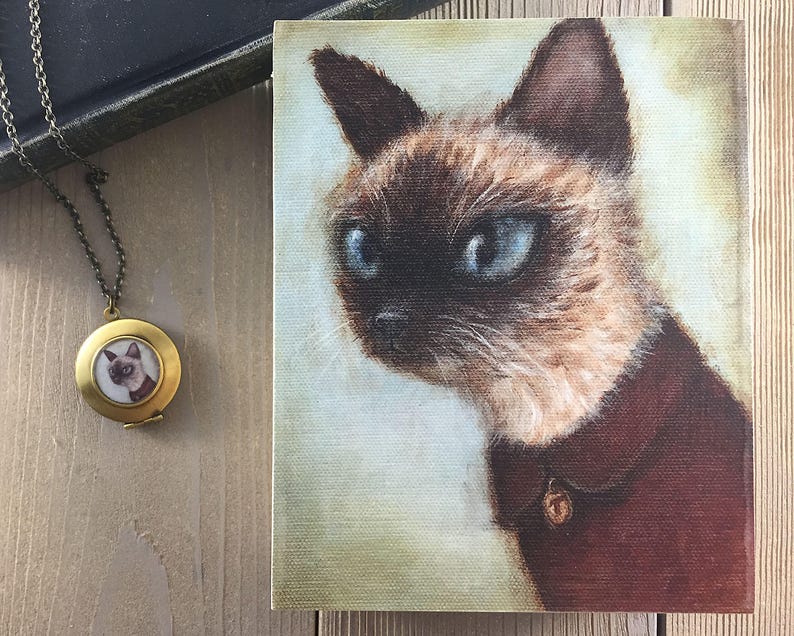 Cat Locket - Theo the Siamese Cat Painting, Cat Jewelry Necklace ...