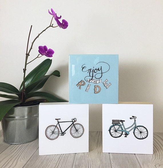 Enjoy the Ride Cycling Art Block Bicycle Art Print on | Etsy