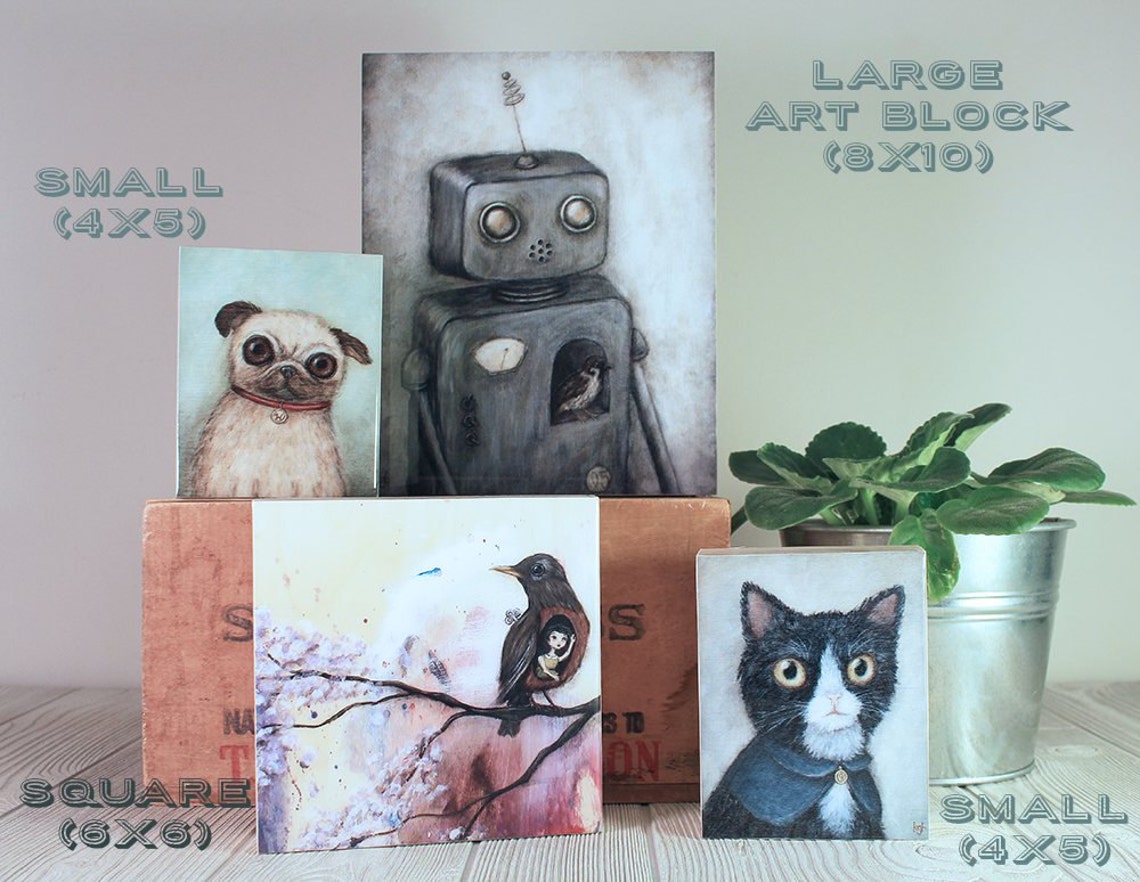 Cat Art Block Small Art Print on Wood Panel | Etsy