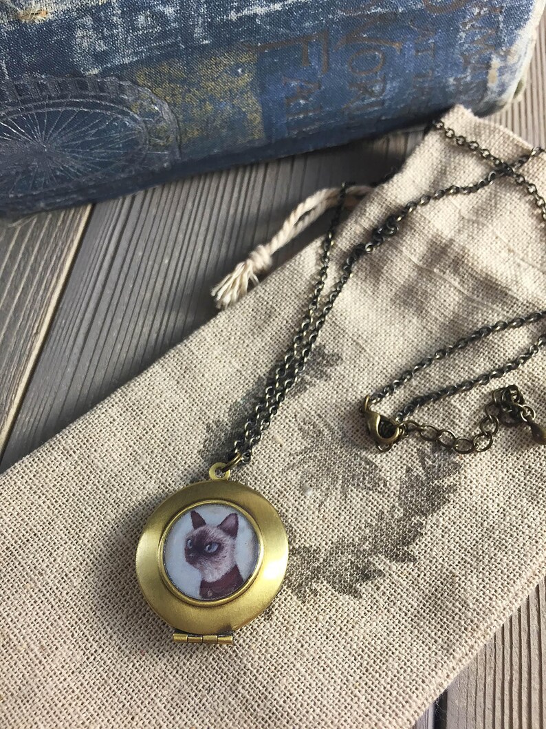 Cat Locket - Theo the Siamese Cat Painting, Cat Jewelry Necklace ...