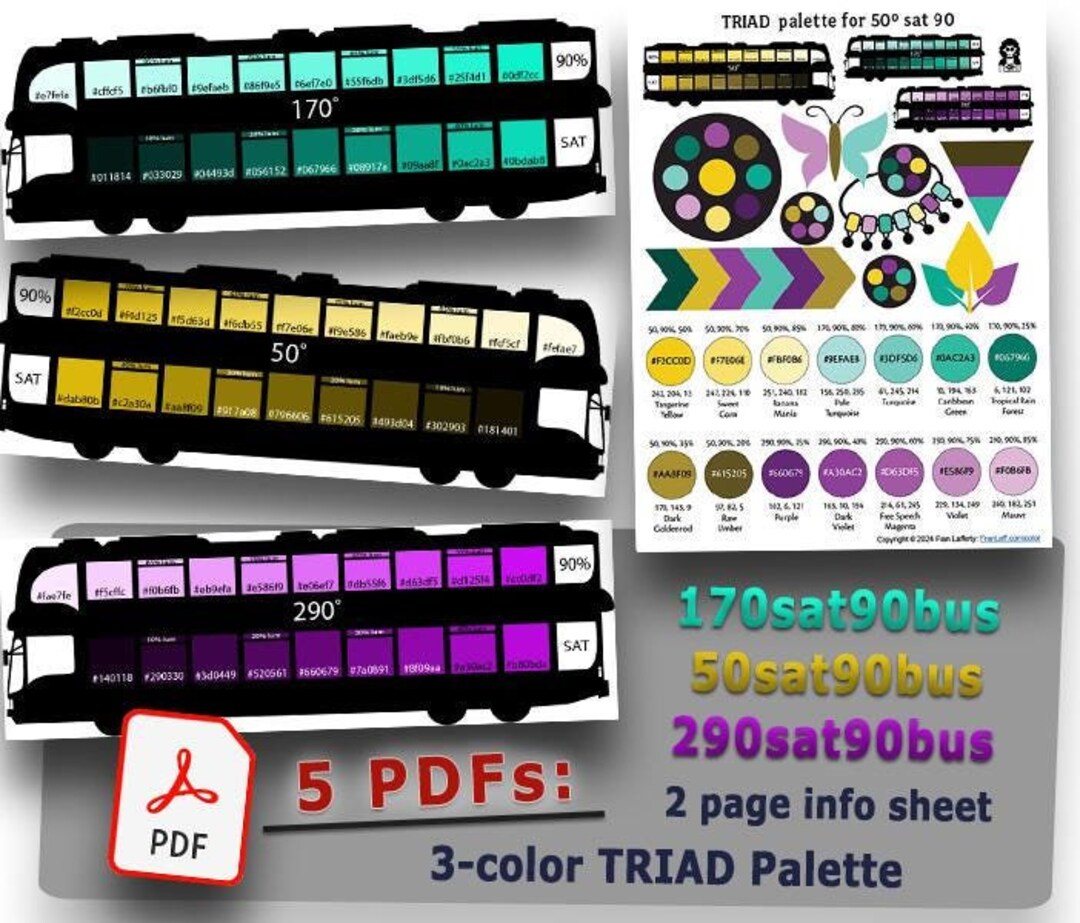 50sat90 Triad Palette Using HSL Color Math and Hex Code Numbers - Etsy