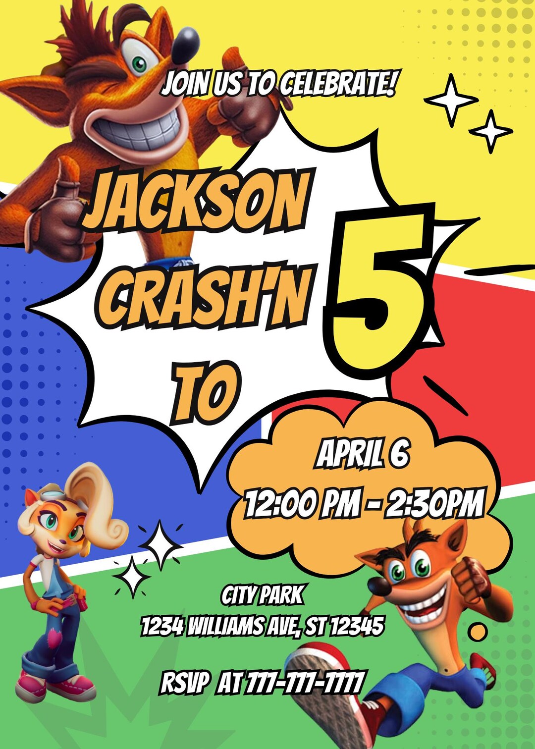CRASH BANDICOOT Birthday Invitation | Editable Party Invite | Digital ...