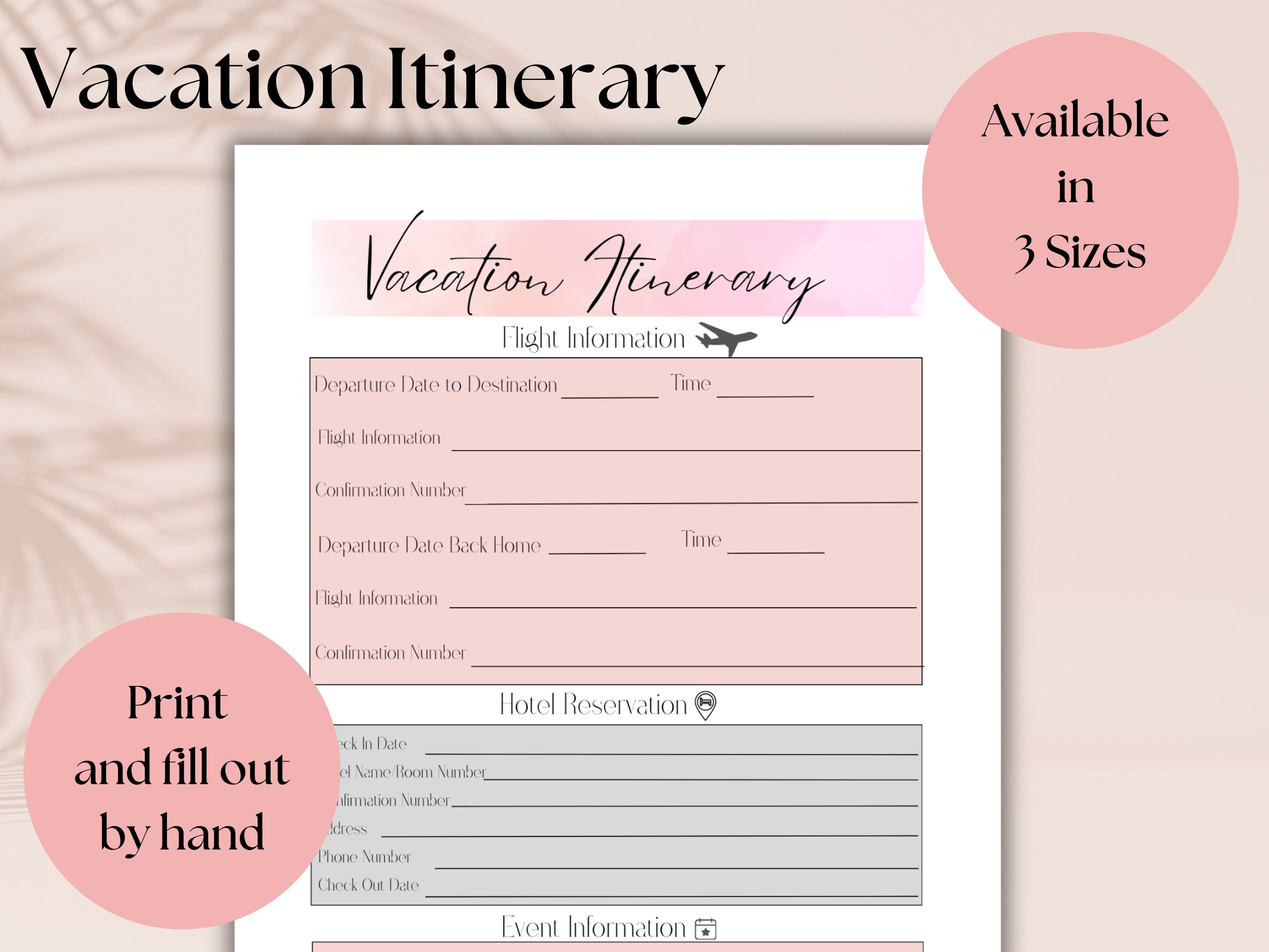 Vacation Itinerary and Packing List Printable | Travel Itinerary ...