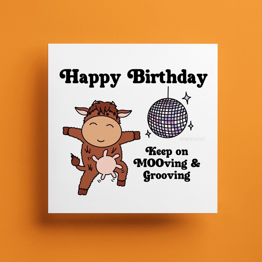 Cute Cow Birthday Card, Cartoon Highland Cow Greeting Card Keep Mooving ...