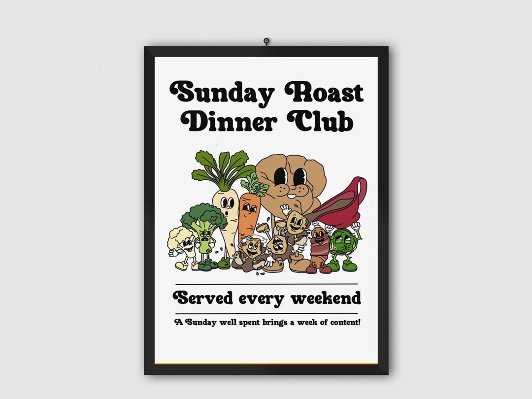 Roast Dinner Club Retro A4 Festive Art Print Home Decor, Wall Art Print ...