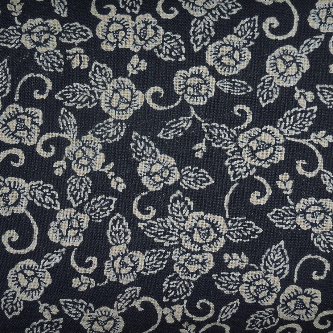 Japanese Cotton Print - Textured Fabric - 1/4 Yard of Dark Blue Flower ...