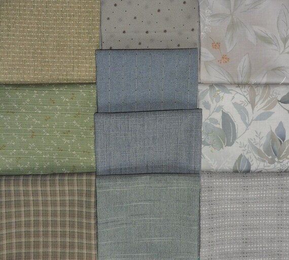 10 green and grey fat quarters Japanese Mixed Set Dyeing & Batik Craft ...