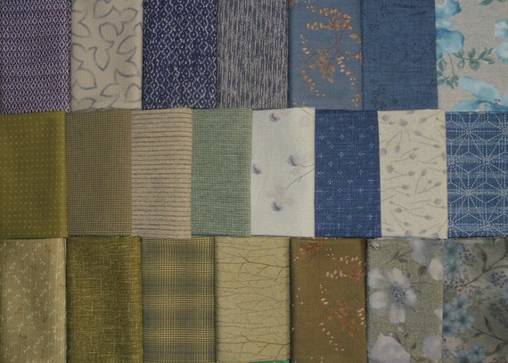 10 green and grey fat quarters Japanese Mixed Set Dyeing & Batik Craft ...