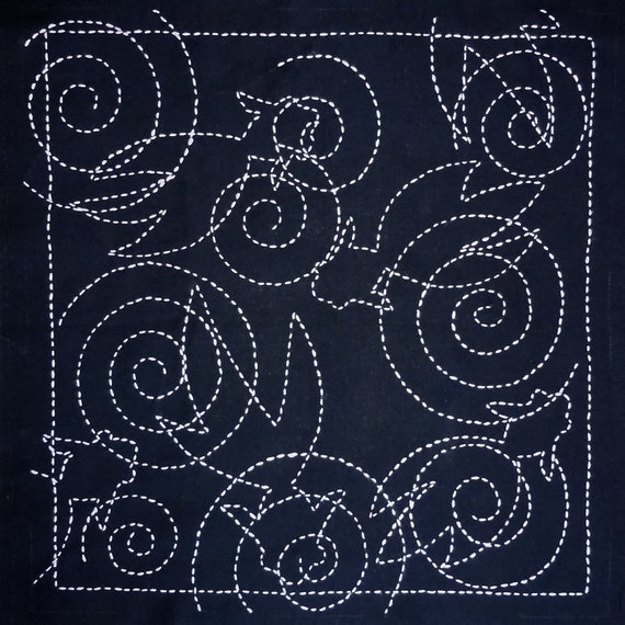 Japanese Sashiko Panel Fish Panel 238 | Etsy