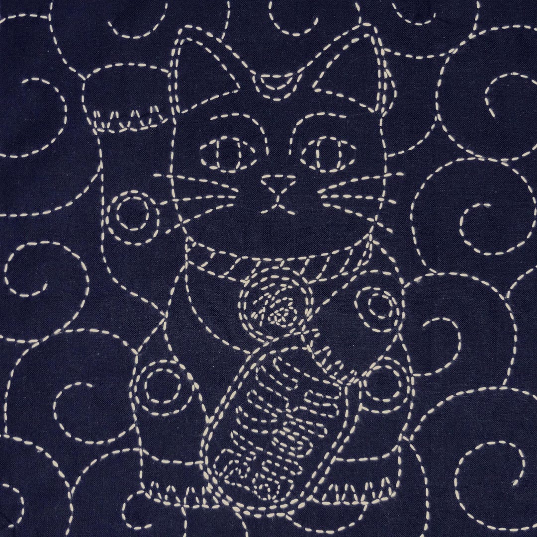 Japanese Sashiko Panel - Beckoning Cat Panel #2545 - Etsy