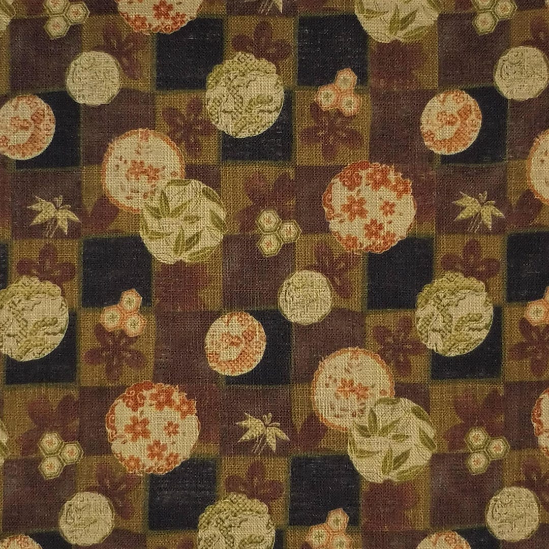 Japanese Cotton Print - Textured Fabric - 1/4 Yard of Brown Floral ...