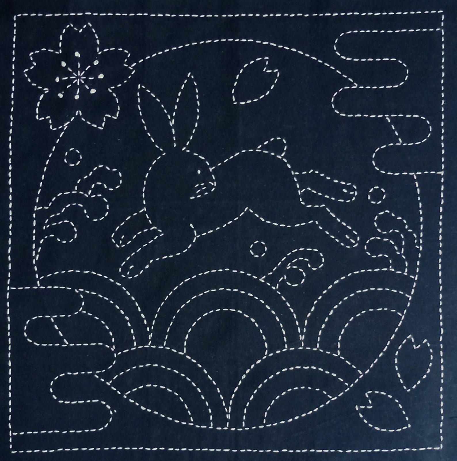 Japanese Sashiko Panel Rabbit in Meadow Panel 390 - Etsy