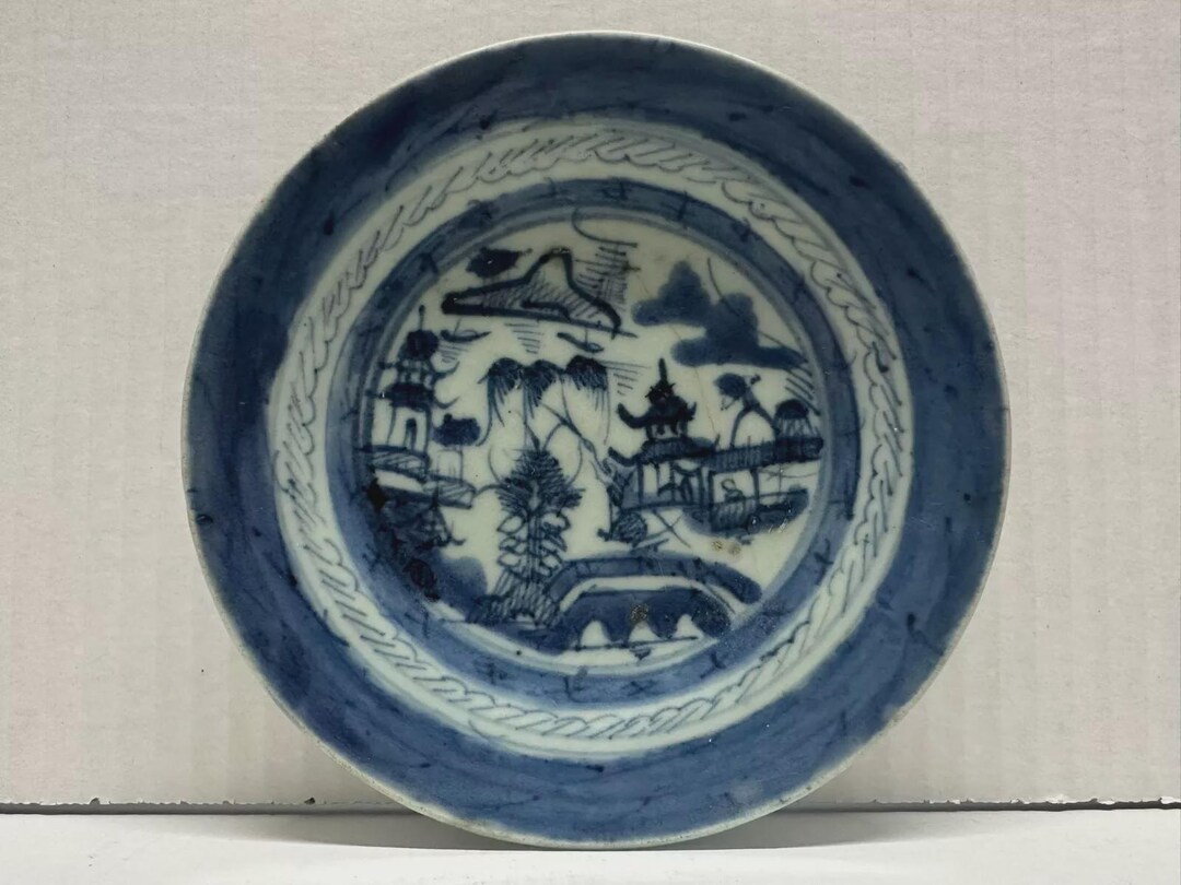 Antique Chinese Blue Willow Pattern Plate Qing Dynasty Style Decorative ...