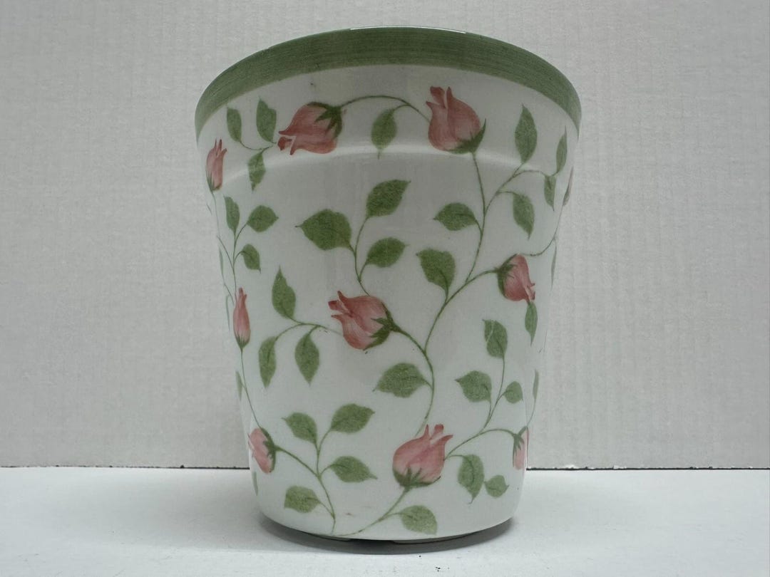 Vintage Ceramic Planter With Rosebud Pattern - Etsy