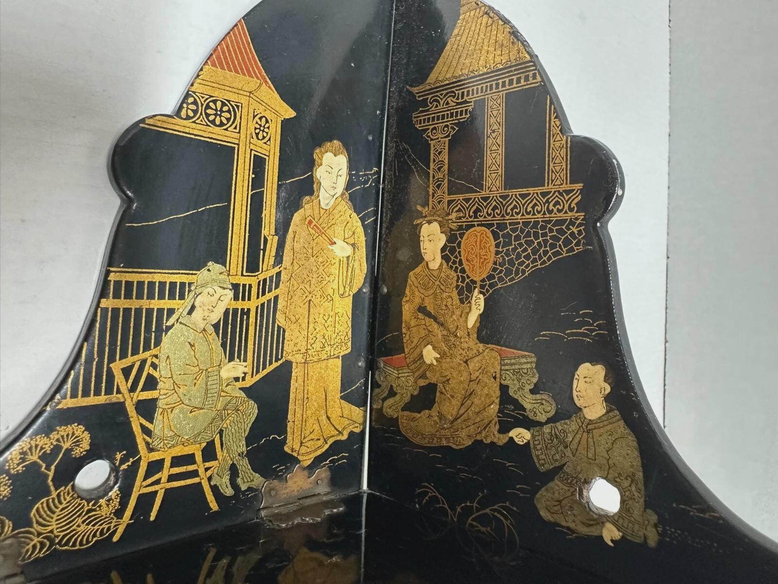 Vintage Japanese-inspired Lacquered Corner Wall Shelf With Gold ...